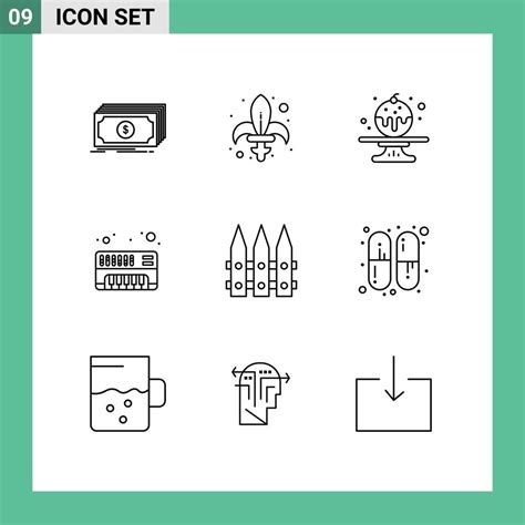 User Interface Pack Of 9 Basic Outlines Of Garden Synthesizer Sword Electronic Cake Editable