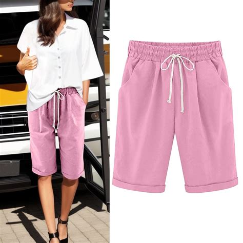 Byhong Women Summer Cotton Pants Plus Size High Waisted Shorts Lacing