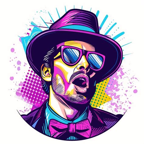 Hipster Man In Hat And Bow Tie Vector Illustration Premium Ai