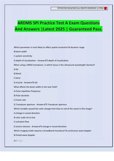 Ardms Spi Practice Test A Exam Questions And Answers Latest 2025 Guaranteed Pass Ardms Spi