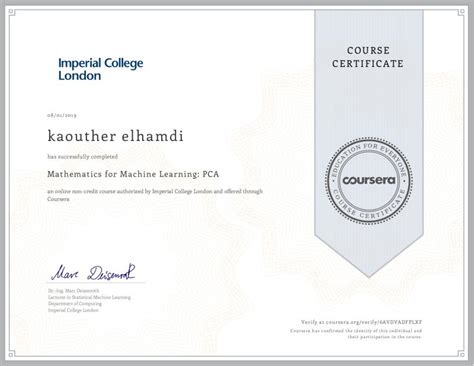Kaouther Elhamdi On Linkedin I Have Successfully Completed Mathematics For Machine Learning Pca
