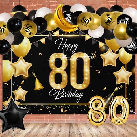 Happy 80th Birthday Backdrop Banner Decor With Balloons