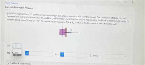 Solved A 14 N Horizontal Force F Pushes A Block Weighing 4 5