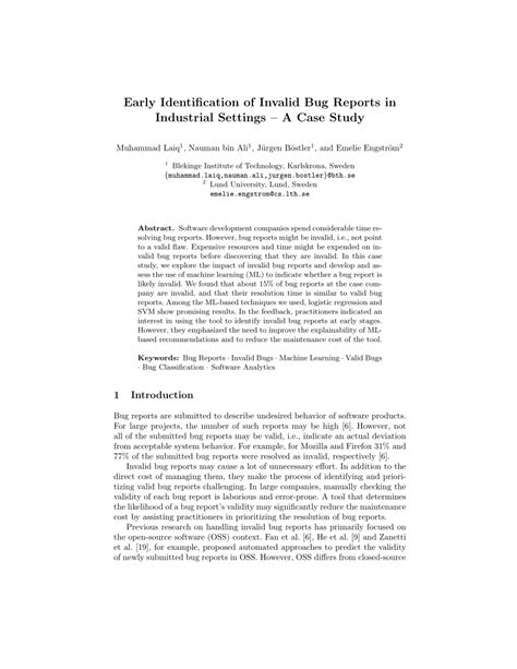 PDF Early Identification Of Invalid Bug Reports In Industrial