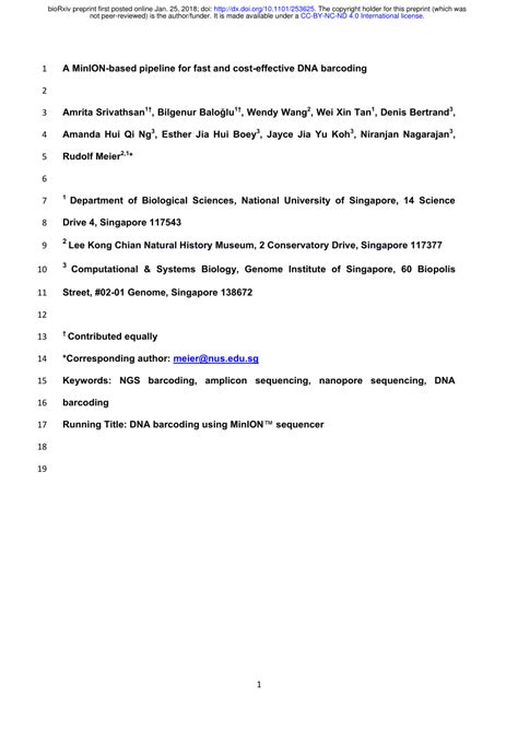 Pdf A Minion Based Pipeline For Fast And Cost Effective Dna Barcoding