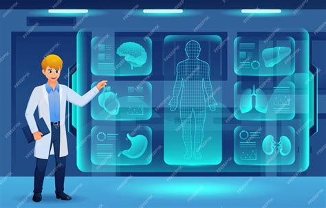 Premium Vector Medical Holographic Scene Doctor Is Diagnose By Health