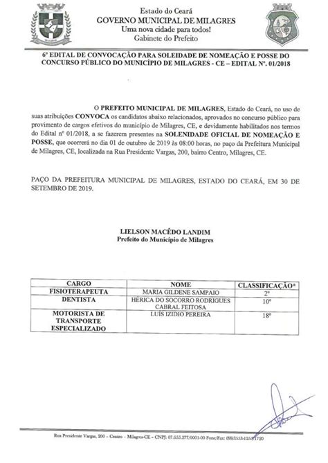 Governo De Milagres Convoca Aprovados Em Concurso Para Nomeação E Posse