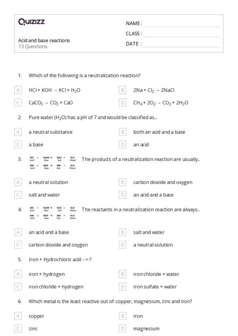 50 Acid Base Reactions Worksheets On Quizizz Free Printable