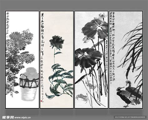 新中式花鸟国画客厅四联工笔画设计图 图片素材 其他 设计图库 昵图网