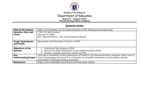 Session Guidepolicy And Guidelines On The Implementation Of Nlcdocx