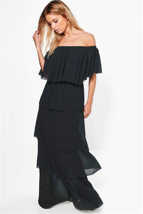 Amiee Off Shoulder Ruffle Maxi Dress Boohoo Usa