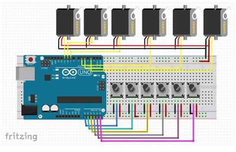 Arduino brazo robótico controlado Paso 2 Diagrama y circuitos