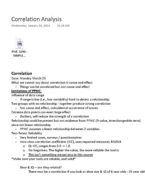 Correlation Analysis Dr P Lecture Notes Psyc 3290 Simple Correlation Date Monday