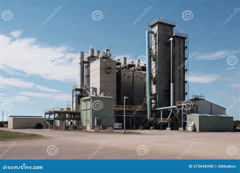 Biomass Energy Plant With Towering Stacks And Conveyors For