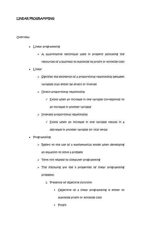 Linear Programming Linear Programming Overview Linear Programming A