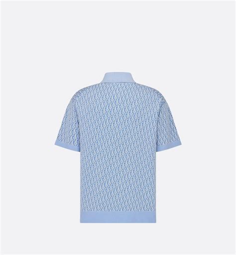 Oblique Polo Shirt Blue Cotton Jacquard Men Dior Dior Essentials