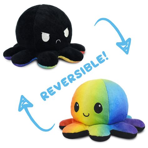 Teeturtle Reversible Octopus Plushie Black Rainbow