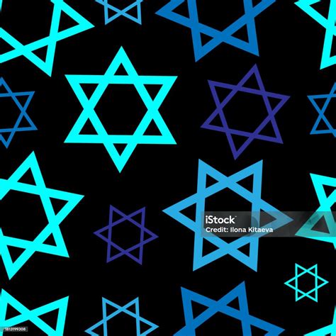 이스라엘 Magen 데이비드 스타 완벽 한 패턴 인쇄 웹 디자인 장식 카드 배경 검은 배경 벡터 일러스트 레이 션에 데이비드의 별 반복 패턴 0명에 대한 스톡 벡터 아트 및