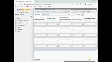 how to create database and table in xampp server youtube