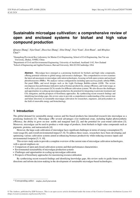 Pdf Sustainable Microalgae Cultivation A Comprehensive Review Of