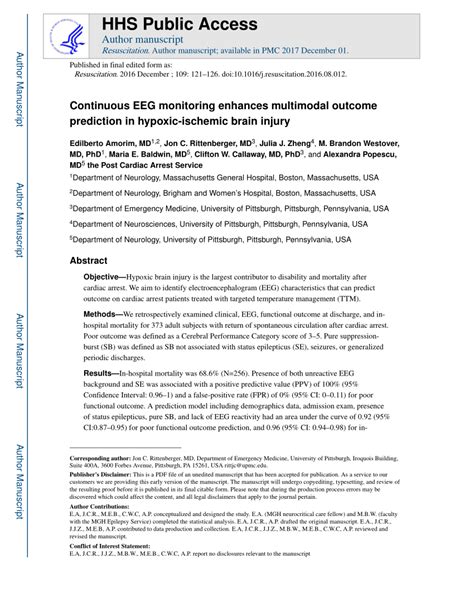 Pdf Continuous Eeg Monitoring Enhances Multimodal Outcome Prediction