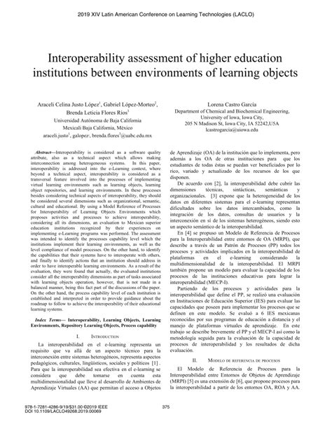Pdf Interoperability Assessment Of Higher Education Institutions Between Environments Of