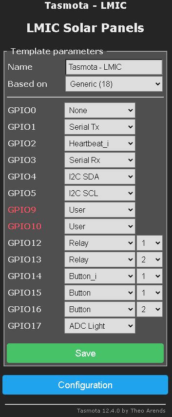 LMIC Tasmota Integration WebUI Template Parameters