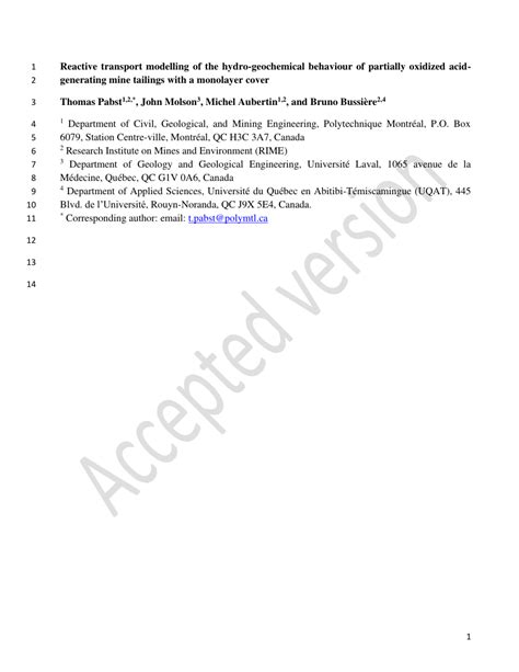Pdf Reactive Transport Modelling Of The Hydro Geochemical Behaviour Of Partially Oxidized Acid