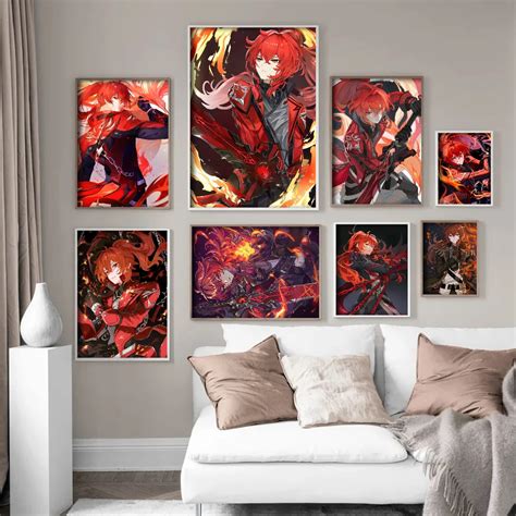 Genshin Impact Diluc Ragnvindr Classic Anime Poster Waterproof Paper