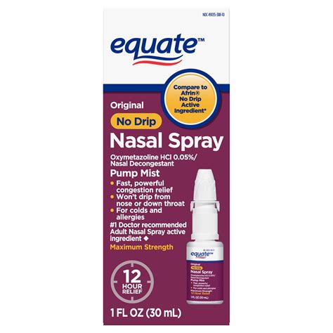 Equate Original No Drip Nasal Spray Oxymetazoline Hcl 005 Nasal