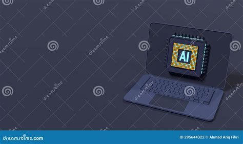 3d Render Laptop Computer With Microchip Ai Chip Hardware Concept