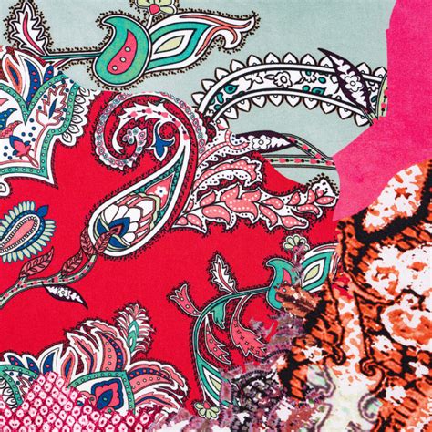 Patchwork Paisley Red Pink Italian Silk Satin Shaukat Fabrics