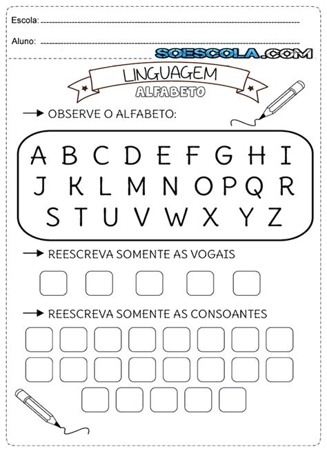 Atividades de vogais e consoantes SÓ ESCOLA