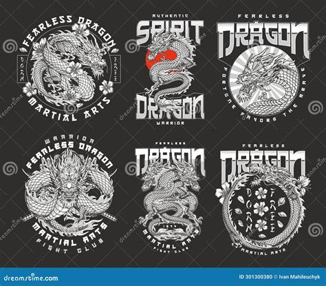 Fearless Fighting Dragon Set Sticker Stock Vector Illustration Of