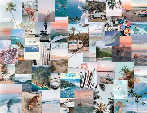 Beachy Aesthetic Wall Collage Kit Digital Download 60pcs Beachy