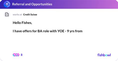 Hello Fishes I Have Offers For BA Role With YOE Fishbowl