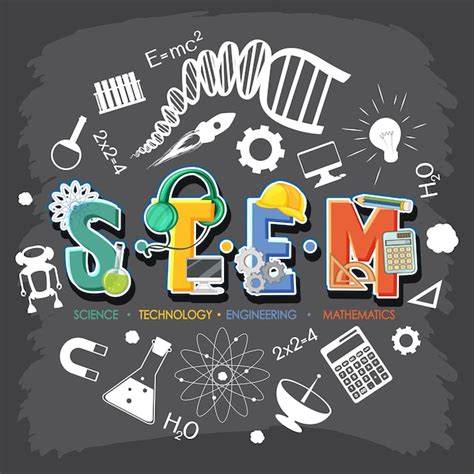 학습 아이콘 요소가 있는 Stem 로고 배너 프리미엄 벡터