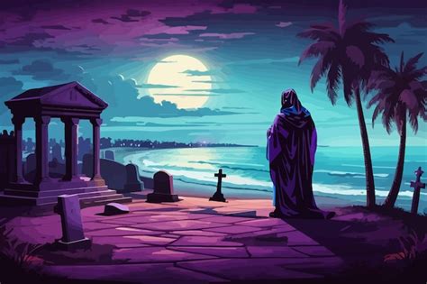 Ambiguous Lonley Forlorn Ghost On Cemetery Illustration Premium Ai