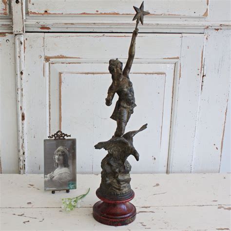 Large French Antique Spelter Female Figure Of Lady Standing On Etsy