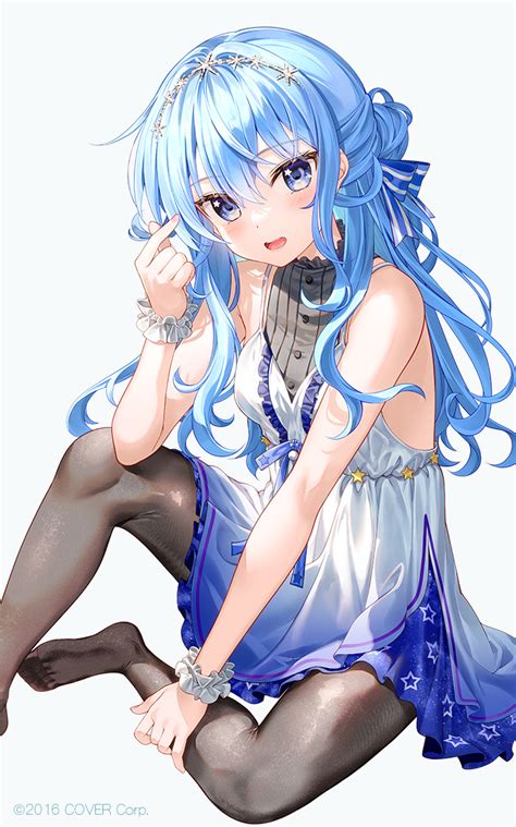 Fujima Takuya Hoshimachi Suisei Hololive Official Art Girl Bare Shoulders Blue Eyes Blue