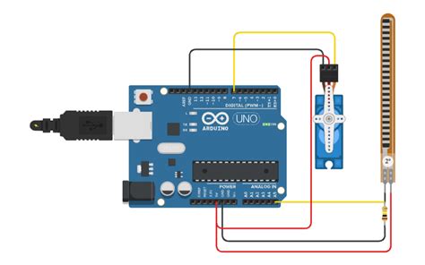 Circuit Design Arduino Flex Sensor And Servo Motor Tinkercad