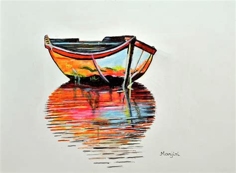 The Boat Colorful Abstract Landscape Painting By Manjiri Kanvinde