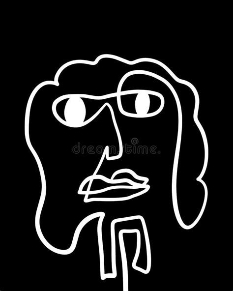 Modern Abstract Face Portrait Linear Ink Brush Contemporary Continuous