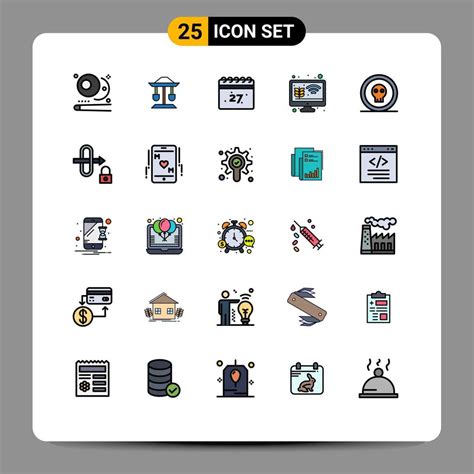 Mobile Interface Filled Line Flat Color Set Of 25 Pictograms Of Dangerous Smart Farm Summer