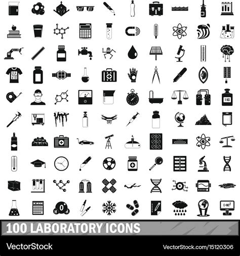 100 Laboratory Icons Set Simple Style Royalty Free Vector