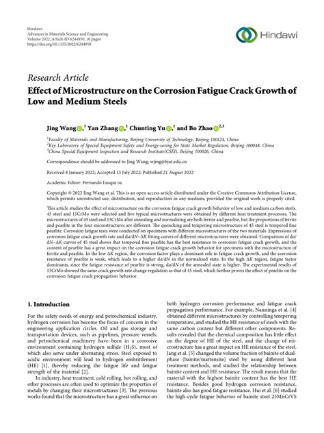 Pdf Effect Of Microstructure On The Corrosion Fatigue Crack Growth Of Low And Medium Steels