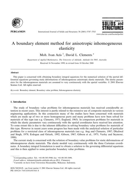 Pdf A Boundary Element Method For Anisotropic Inhomogeneous Elasticity