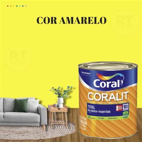 Tinta Esmalte Sintético Base Água Cor Amarelo ml Coral Coralit Total