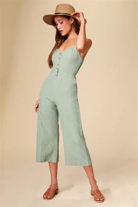 Cute Sage Green Jumpsuit Wide Leg Jumpsuit Culotte Jumpsuit