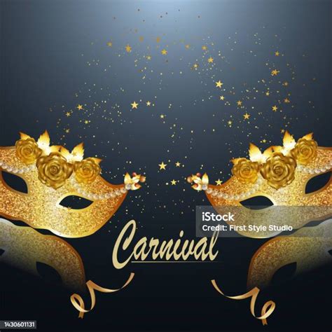 Carnival Invitation Party Background With Golden Mask向量圖形及更多事件圖片 Istock